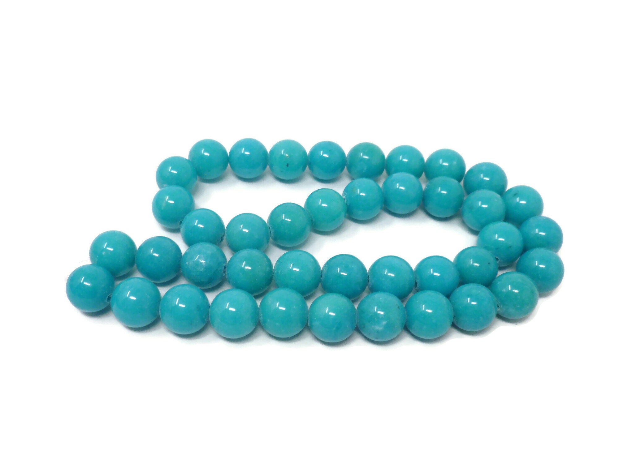 Cyan Blue Mountain Jade 10mm Round Bead - Full Strand - 41 beads ...
