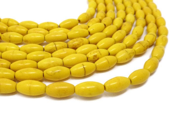 Mustard Yellow Howlite Oval or Rice Bead - 12mm x 6.5mm - Half or Whole ...
