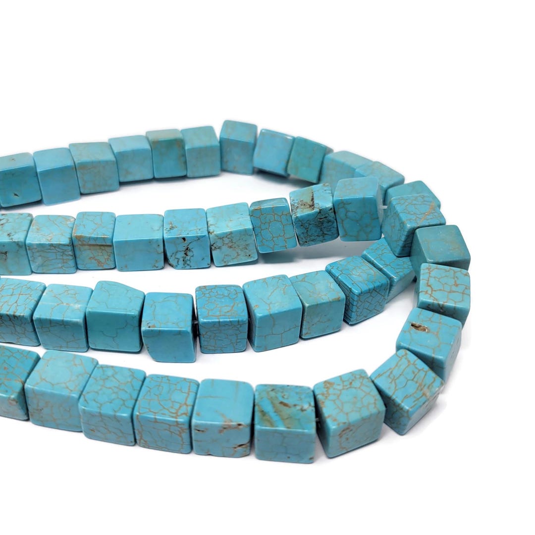 Blue Turquoise 10mm Cube Bead - Whole Strand - 36 Beads - Large ...