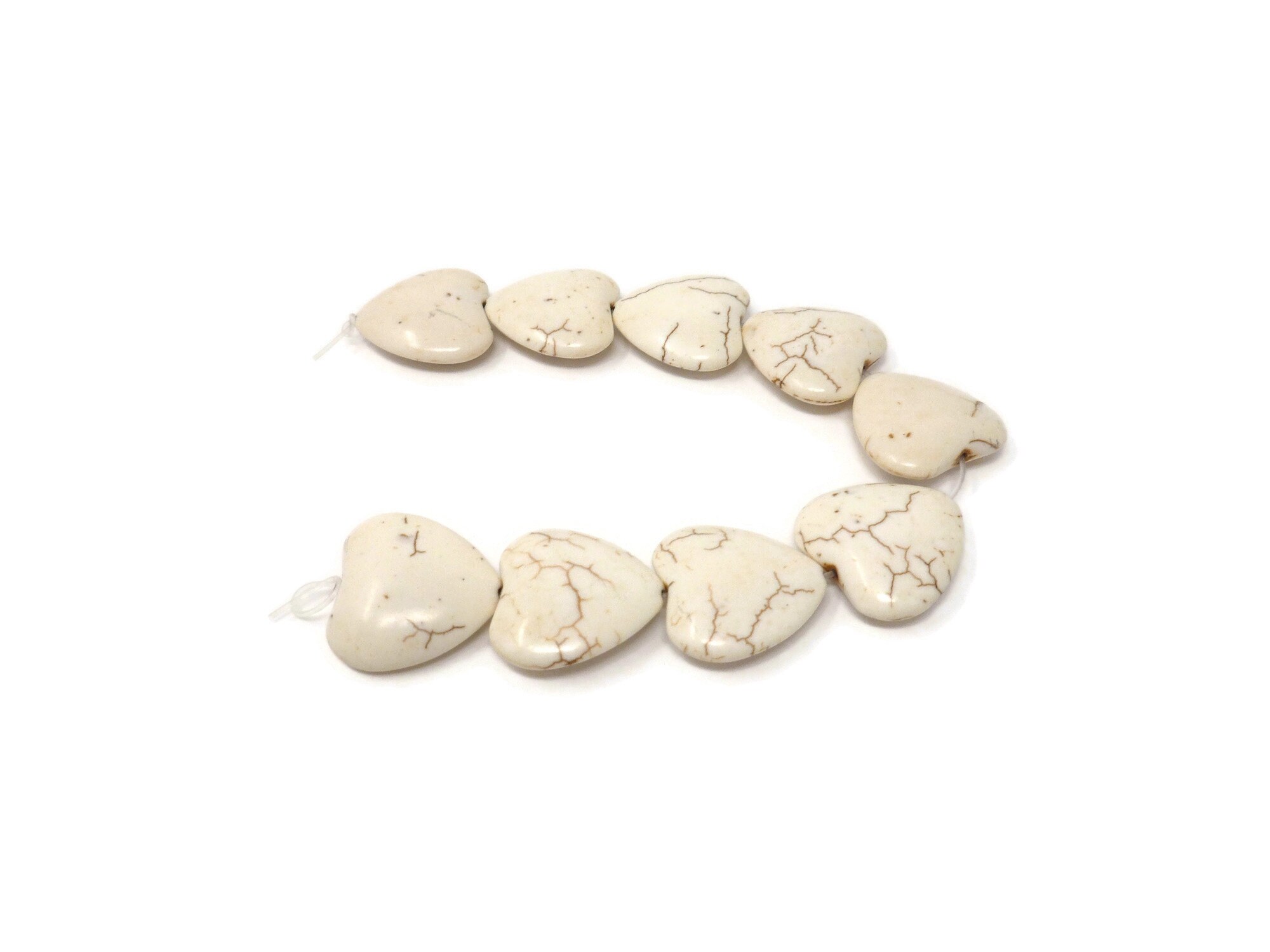 Bone White Large Heart Bead - Howlite - 24mm x 23mm x 9mm - Whole or ...