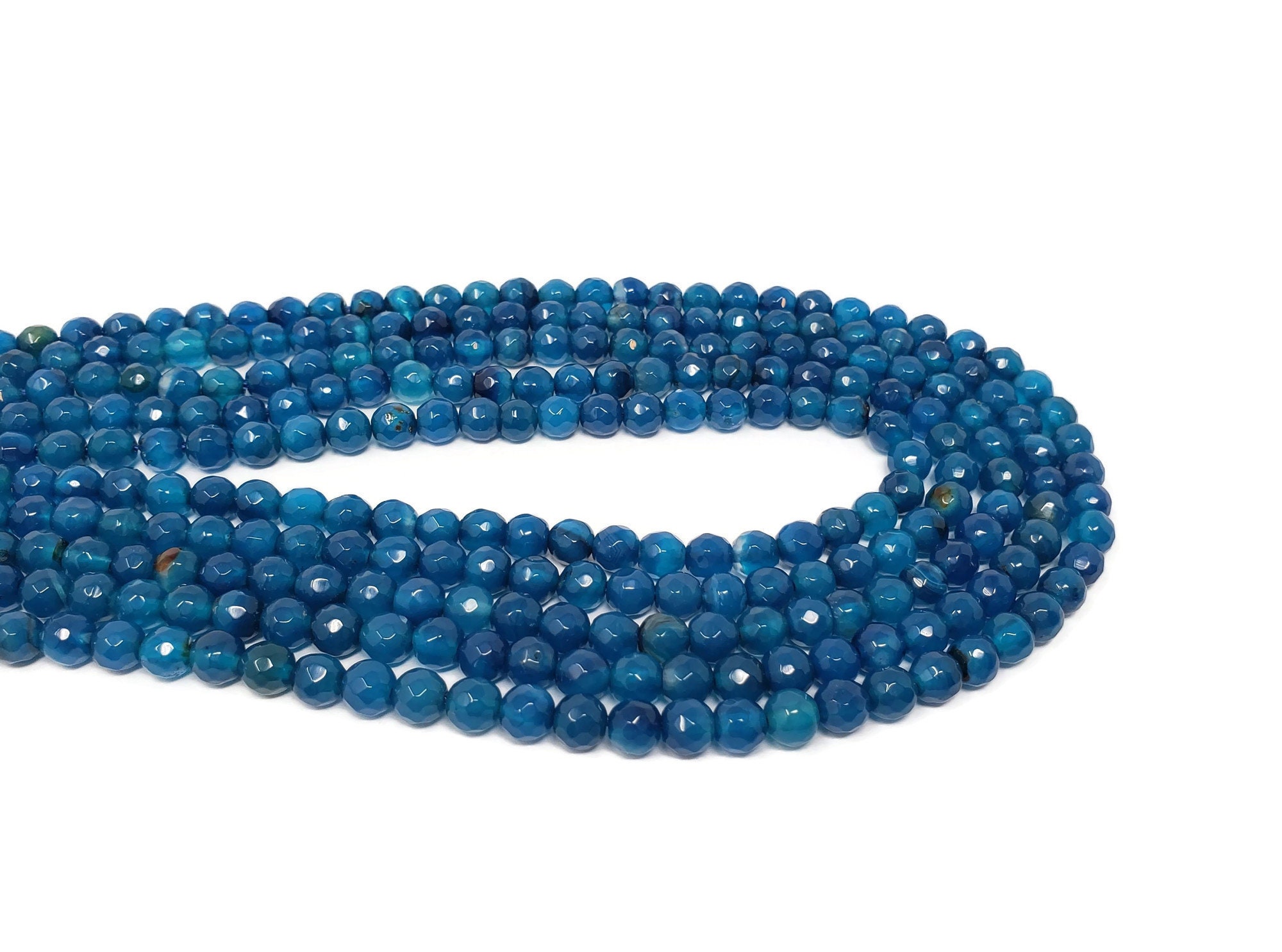 Blue Agate 6mm Faceted Round Bead - 61 beads - Full Strand - cyan blue ...