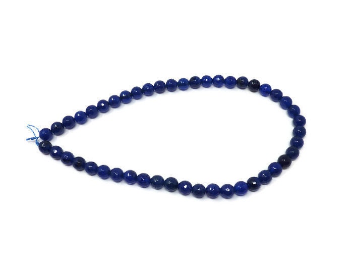 Blue Jade 8mm Faceted Round Bead - 47 beads - Full Strand - royal blue ...