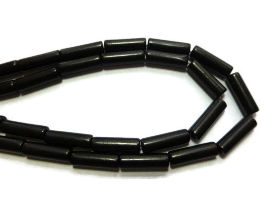 Black Tube Cylinder or Column Bead - 13x4mm - 30 Beads - Whole Strand ...