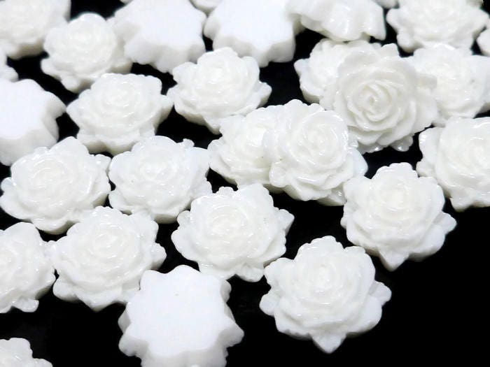 White Resin Rose Cabochon - 13mm x 12mm x 5mm - You pick quantity ...