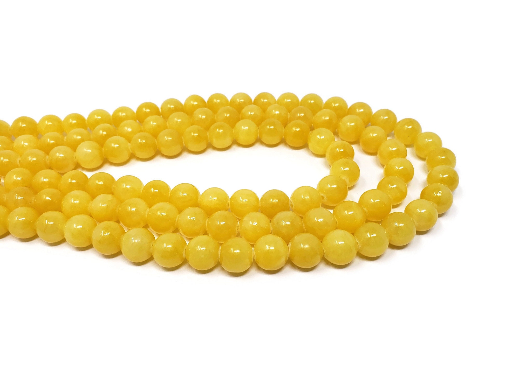 Lemon Yellow Jade 10mm Round Bead - 40 beads - Whole Strand - gold ...
