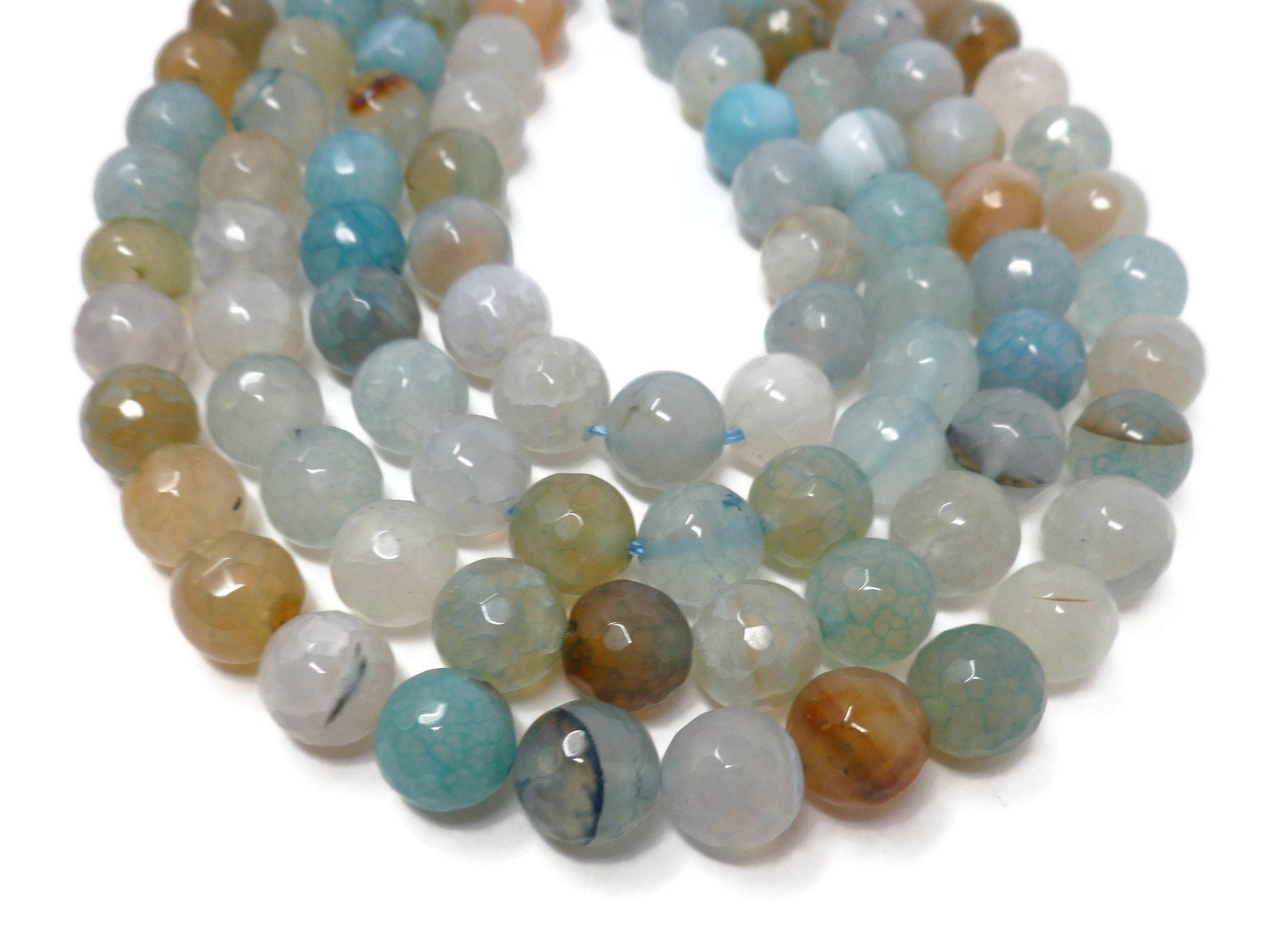Blue Faceted Cracked Agate 10mm Round Bead - 37 beads - Full Strand ...