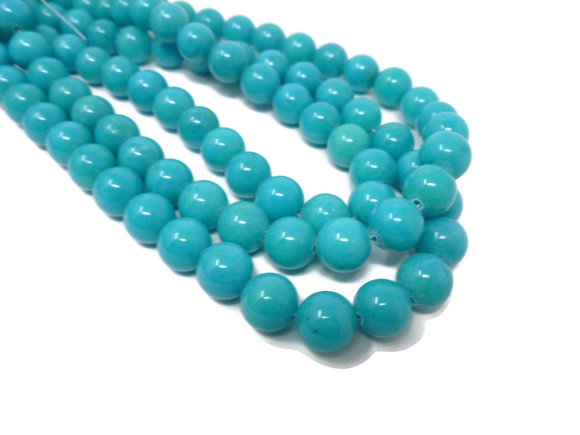 Cyan Blue Mountain Jade 10mm Round Bead - Full Strand - 41 beads ...