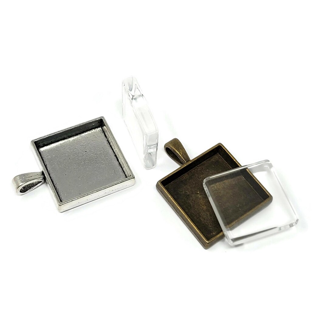 Square Glass Tile and Pendant Set - Flat Glass & Bezel Set - 20mm Tray ...