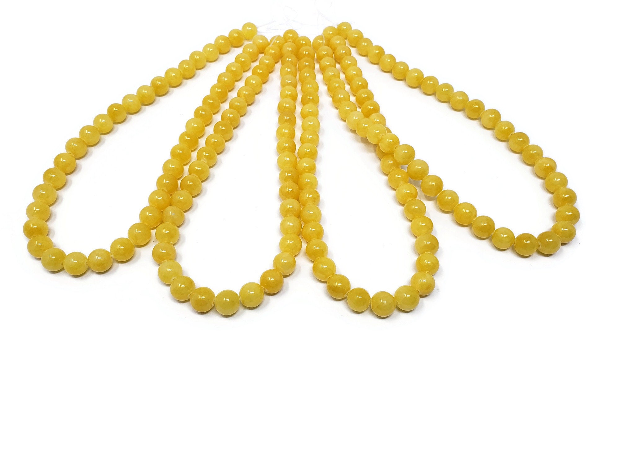 Lemon Yellow Jade 10mm Round Bead - 40 beads - Whole Strand - gold ...