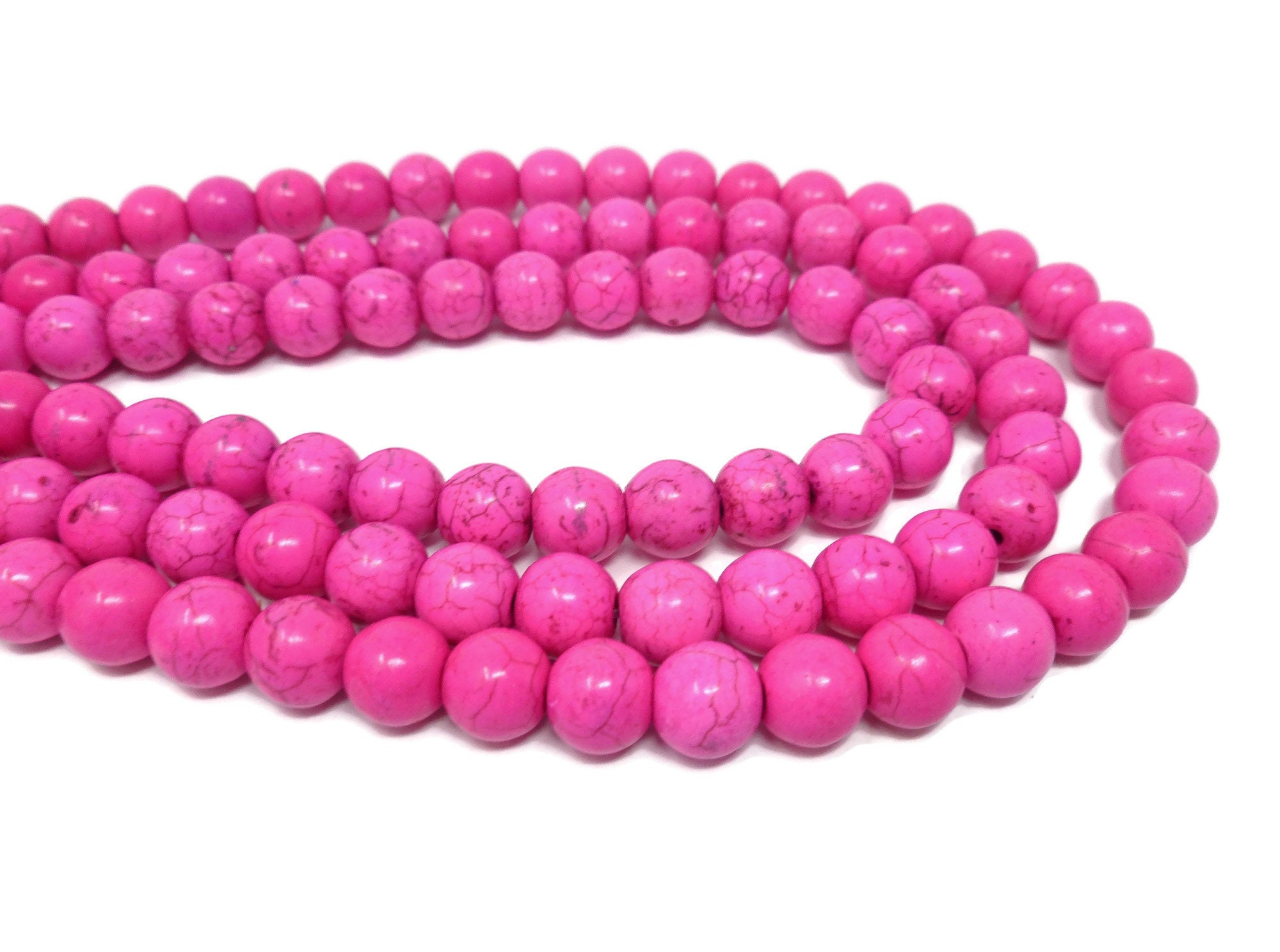 Hot Pink Howlite 10mm Round Bead - Full Strand - 43 beads - Fuchsia ...