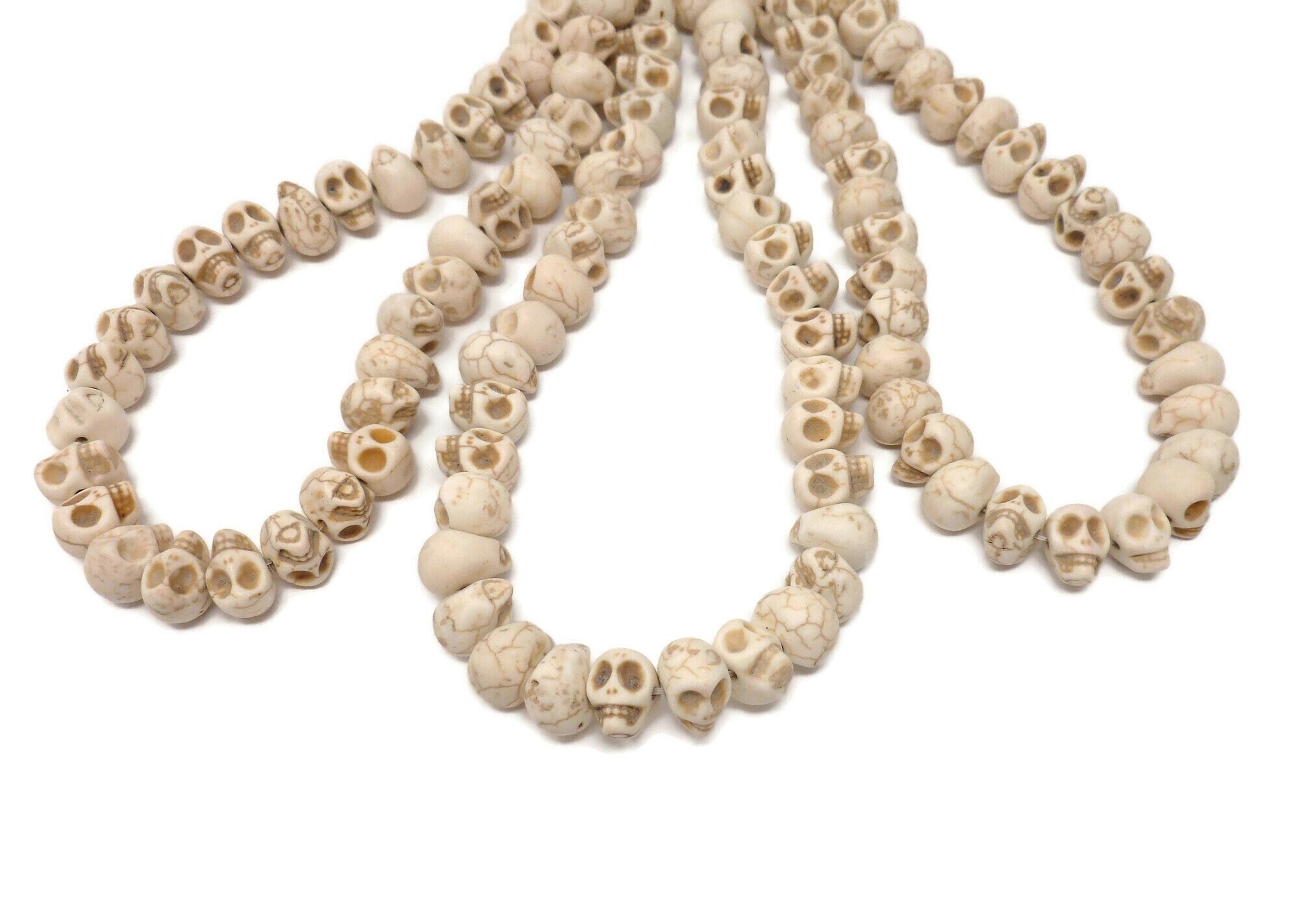 Bone White Howlite Skull Bead - Side Drilled Skulls - 13mm x 12mm x ...