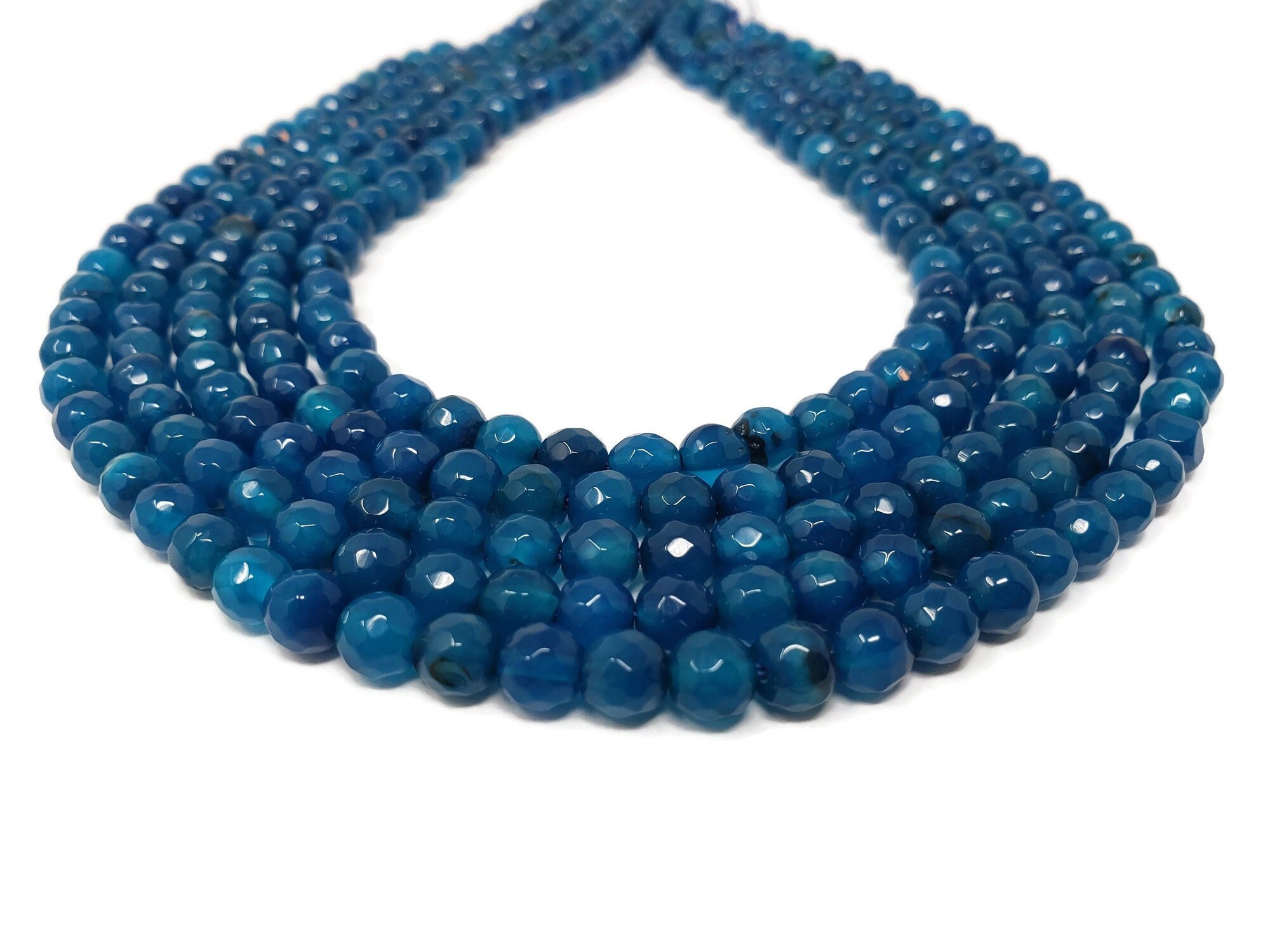 Blue Agate 6mm Faceted Round Bead - 61 beads - Full Strand - cyan blue ...