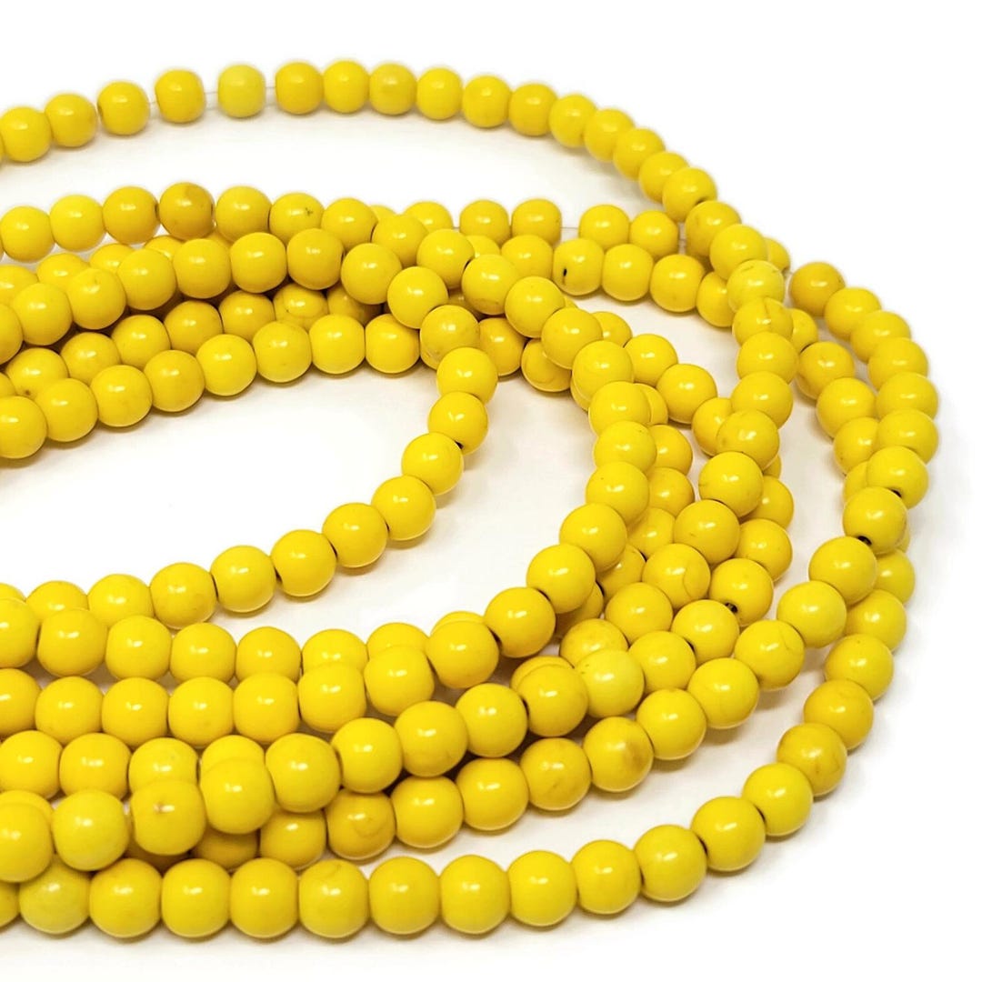 Yellow 6mm Round Bead - 69 Beads - Whole Strand - Bright Mustard Yellow ...