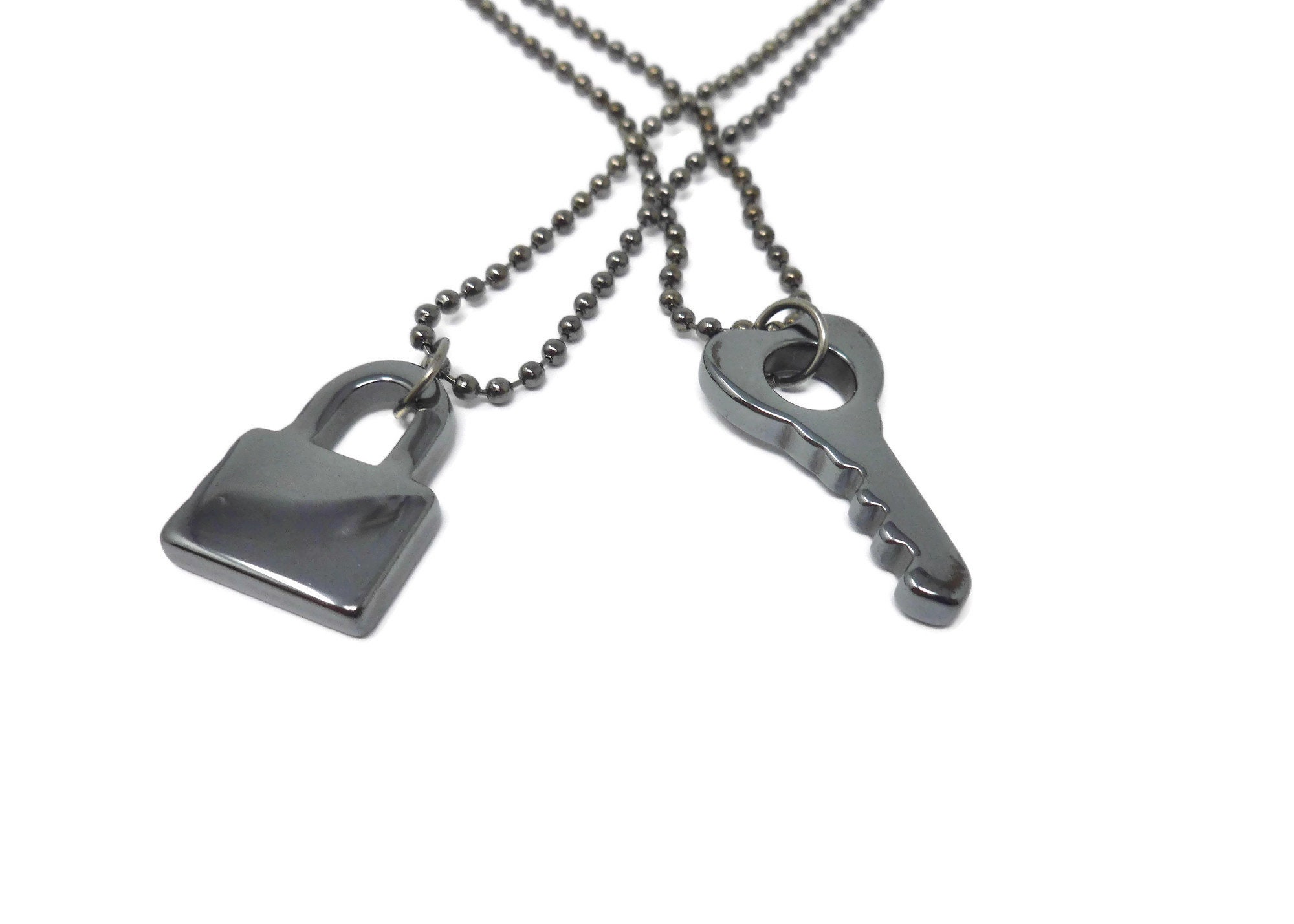 Lock and Key Necklaces ~ Black Hematite Padlock Keys ~ Set or Single ...
