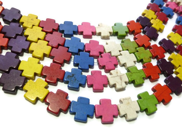 Rainbow Greek Cross Bead - Mixed Color Howlite Cross - 15mm x 4mm - 25 ...
