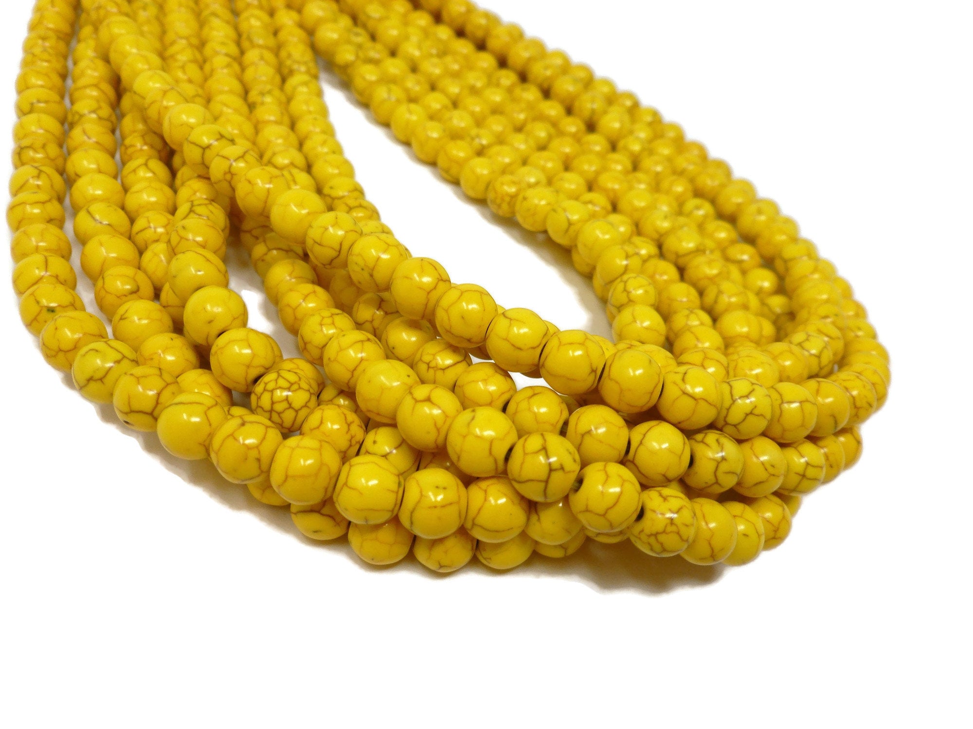 Yellow Howlite 8mm Round Bead - Full Strand - 52 beads - Mustard ...