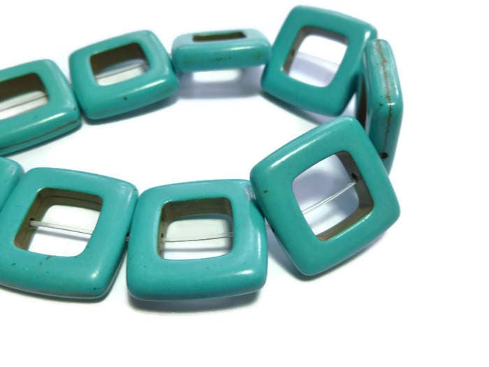 Blue Howlite Open Square Bead - 20mm x 20mm x 5mm - 20 beads - Whole ...