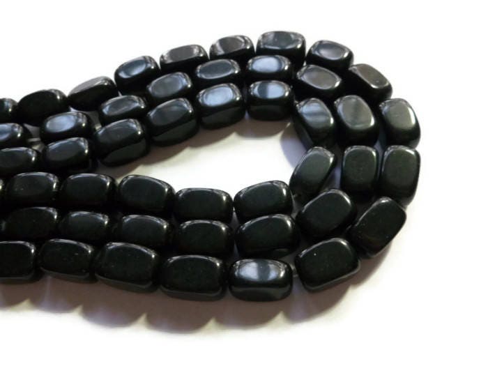 Black Rectangle Cuboid Nugget Bead - Shiny Black Stone - 15mm x 10mm x ...