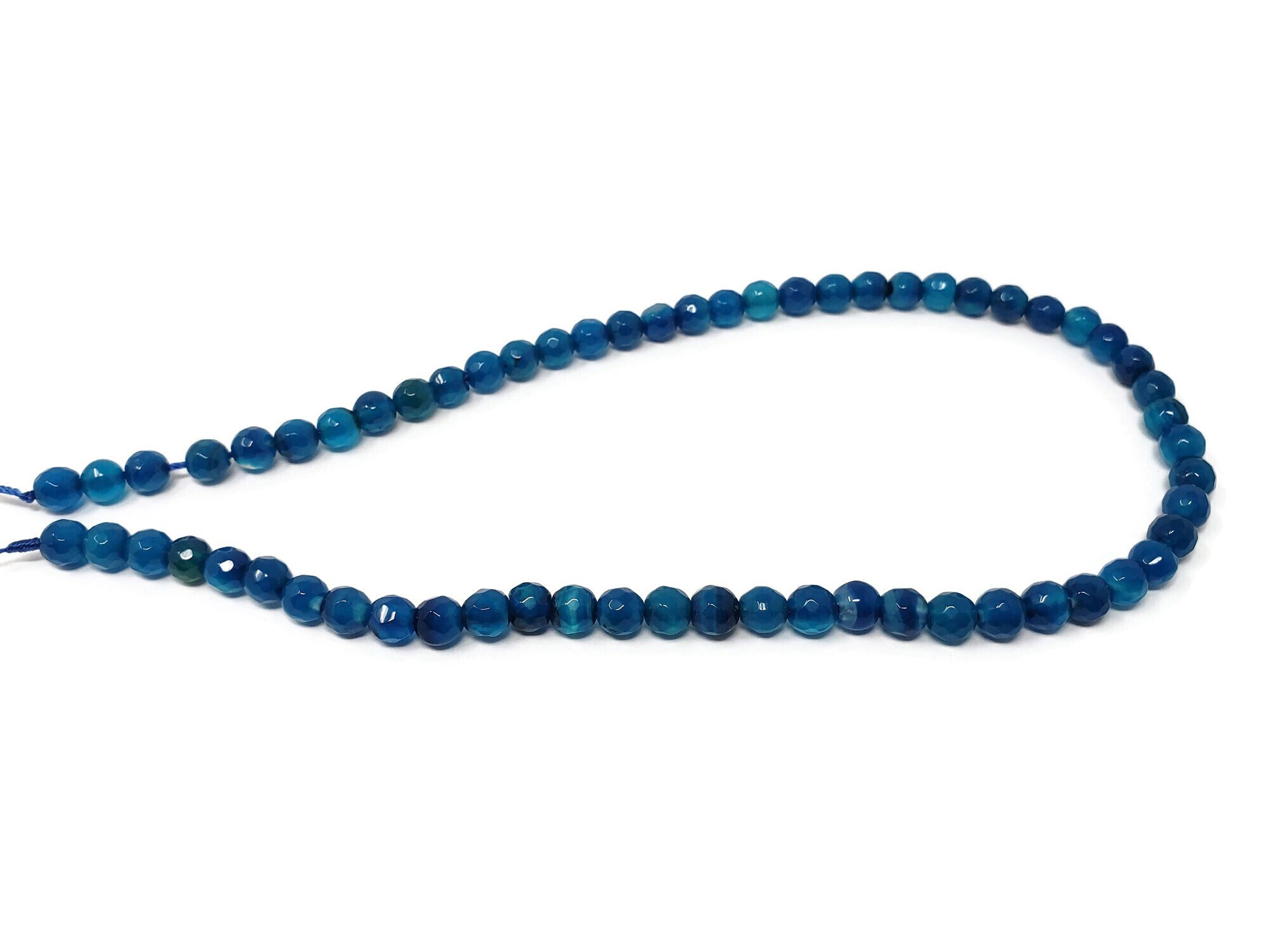 Blue Agate 6mm Faceted Round Bead - 61 beads - Full Strand - cyan blue ...