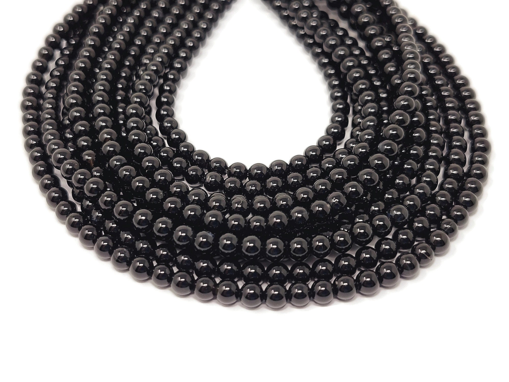 Black Agate 4mm Round Bead - 92 Beads - whole strand - shiny glossy ...