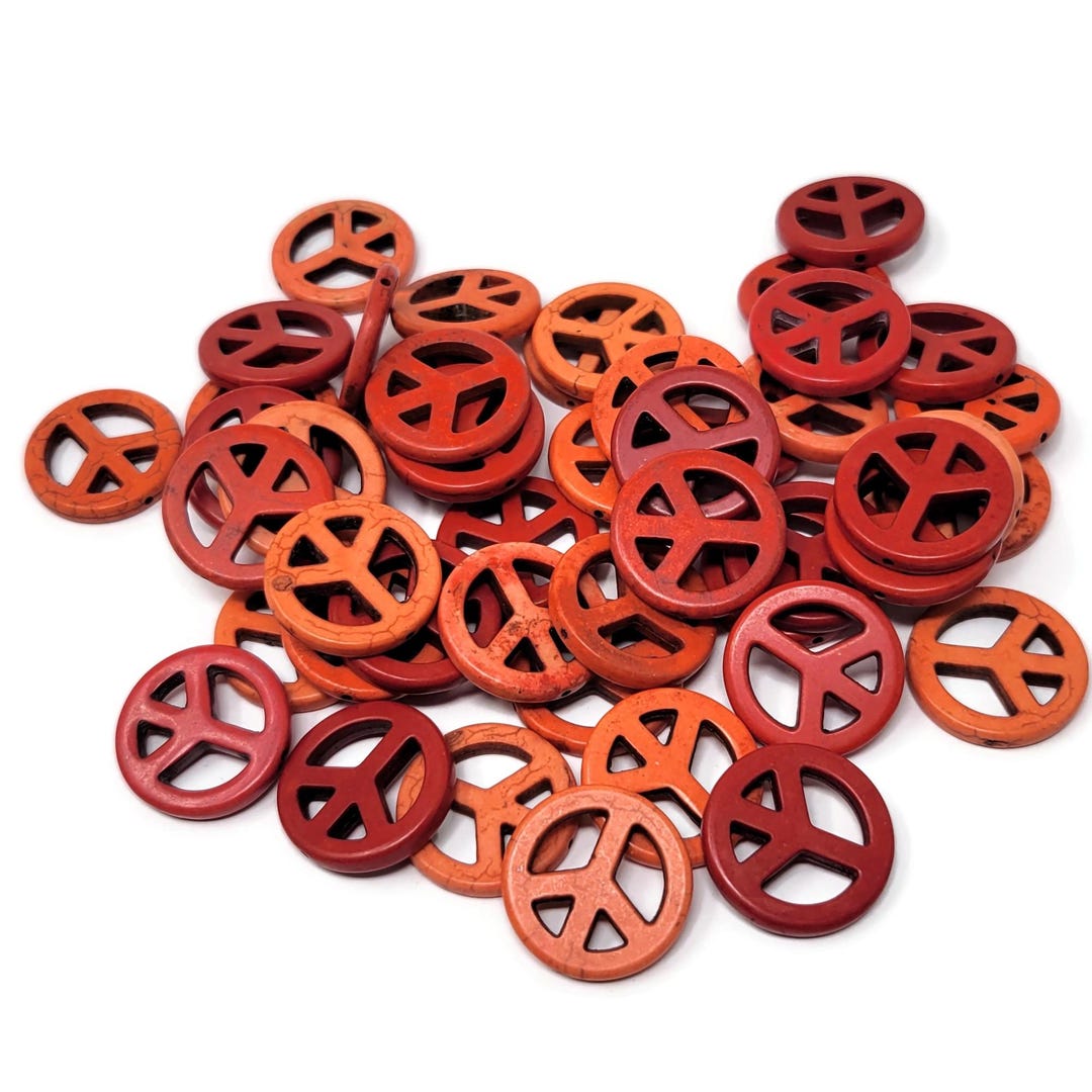 Fifty Large Red and Orange Peace Signs Beads - 25x4mm - Drilled ...