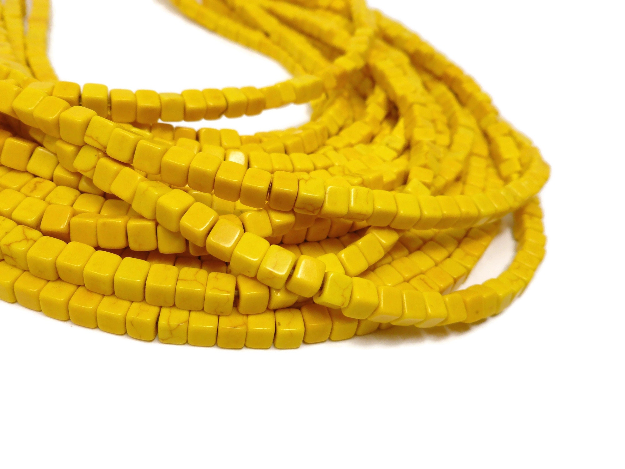 Mustard Yellow Howlite 4mm Cube Bead - 4mm - Full Strand - around 91 ...
