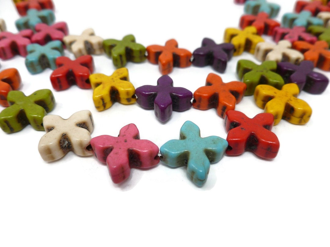 Mixed Color Cross or Greek Cross Bead - 15x5mm - 26 Beads - Whole ...