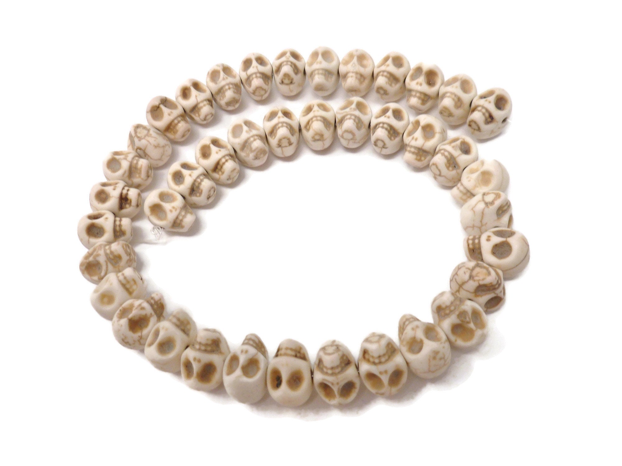 Bone White Howlite Skull Bead - Side Drilled Skulls - 13mm x 12mm x ...