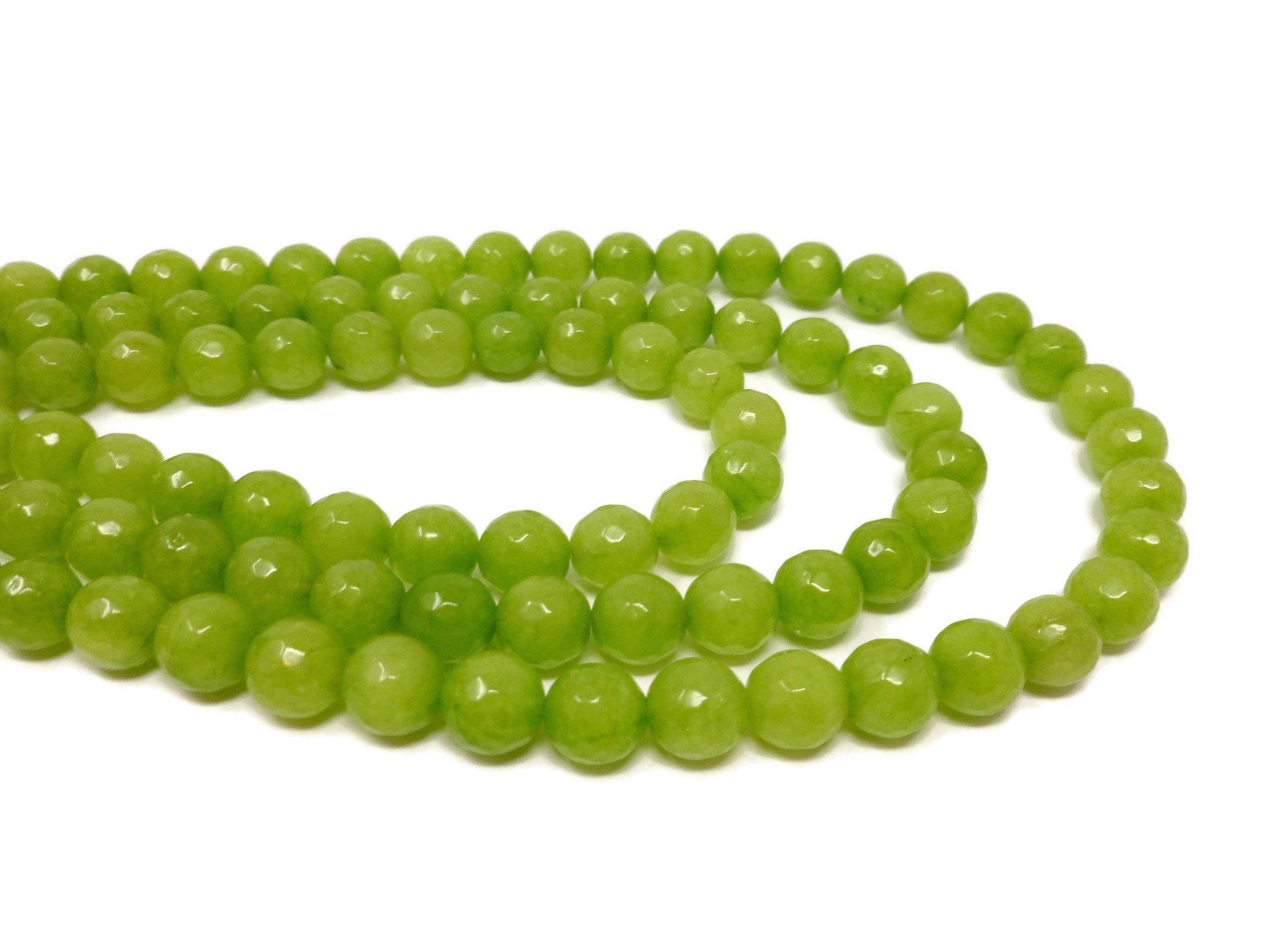 Lime Green Jade 10mm Faceted Round Bead - Full Strand - 38 beads - pea ...