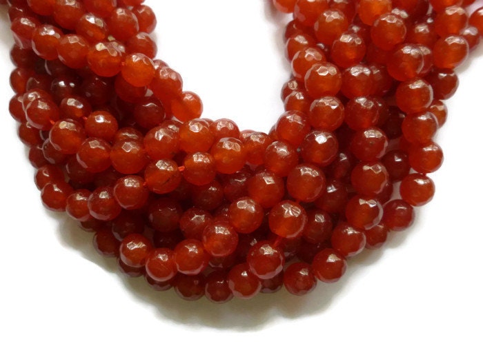 Red Orange Jade 8mm Faceted Round Bead - Whole Strand - 45 beads - Deep ...