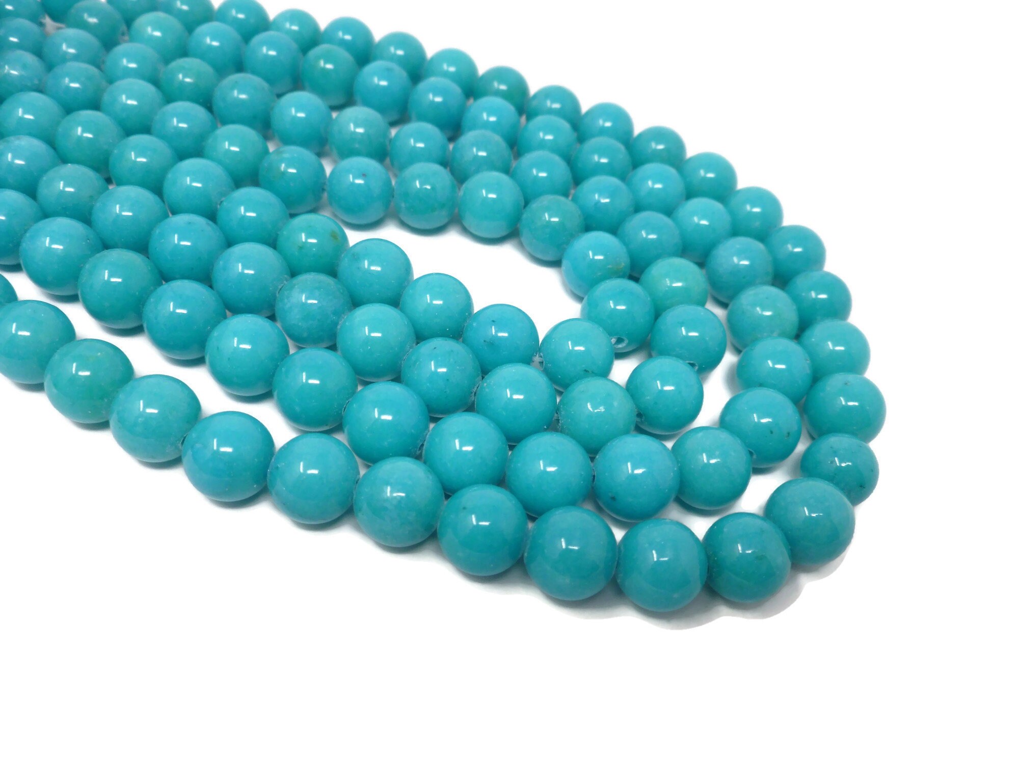 Cyan Blue Mountain Jade 10mm Round Bead - Full Strand - 41 beads ...