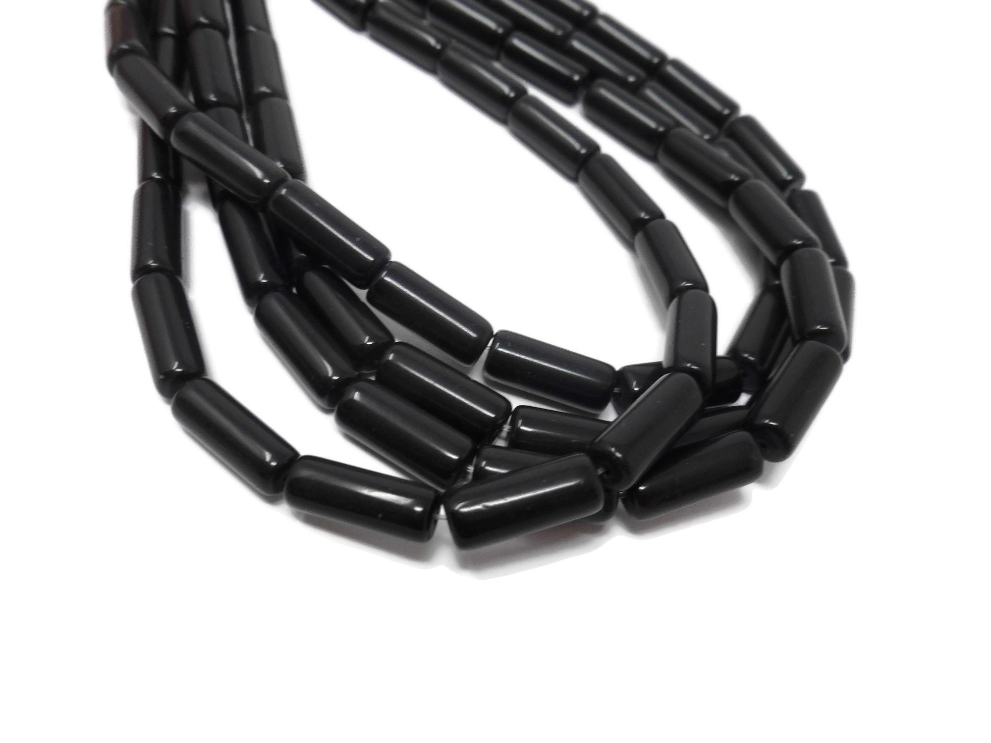 Black Obsidian Column Bead - 15mm x 6mm - 25 Beads - Full Strand ...