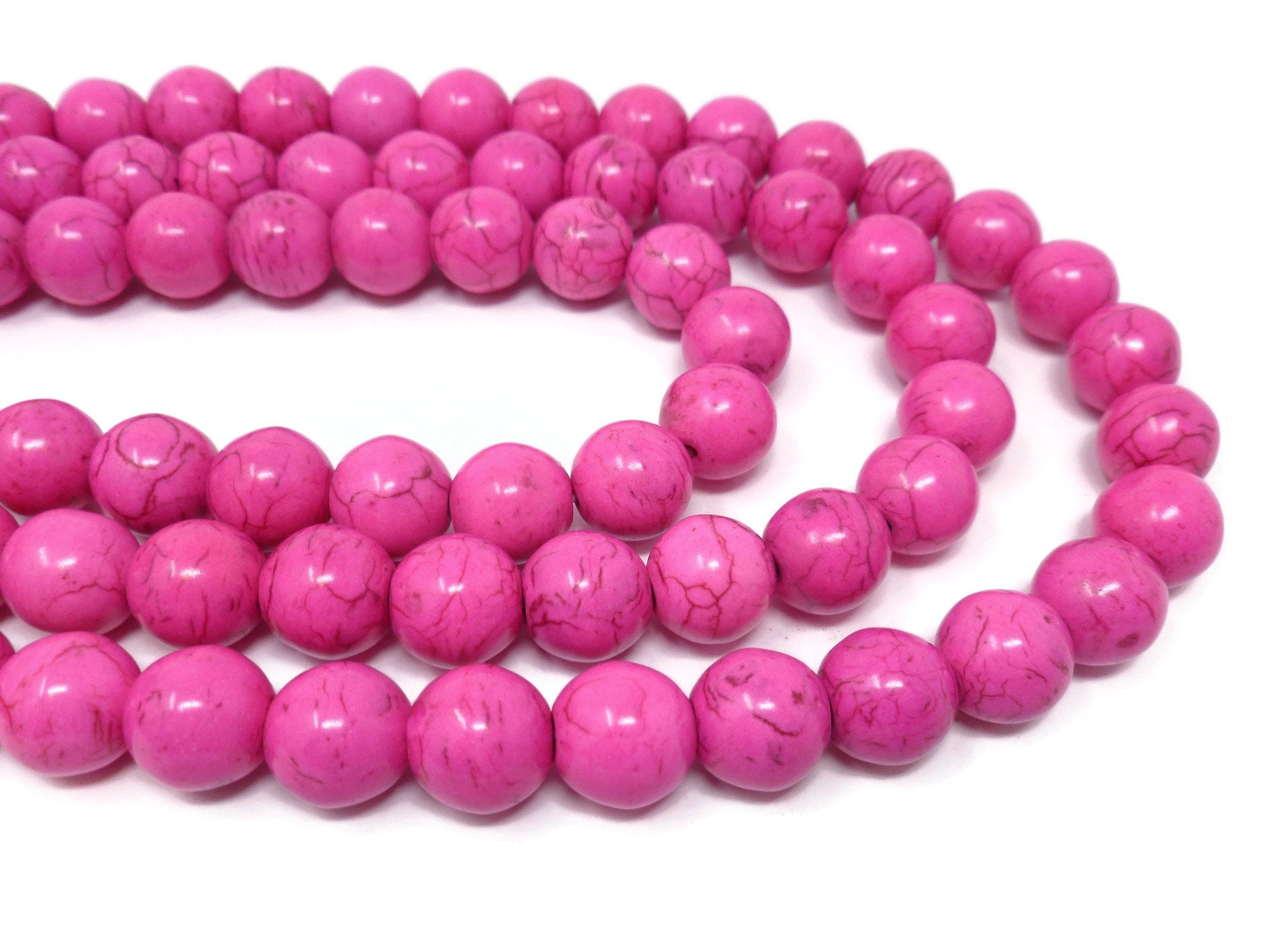 Hot Pink Howlite 12mm Round Bead - Full Strand - 33 beads - Fuchsia ...