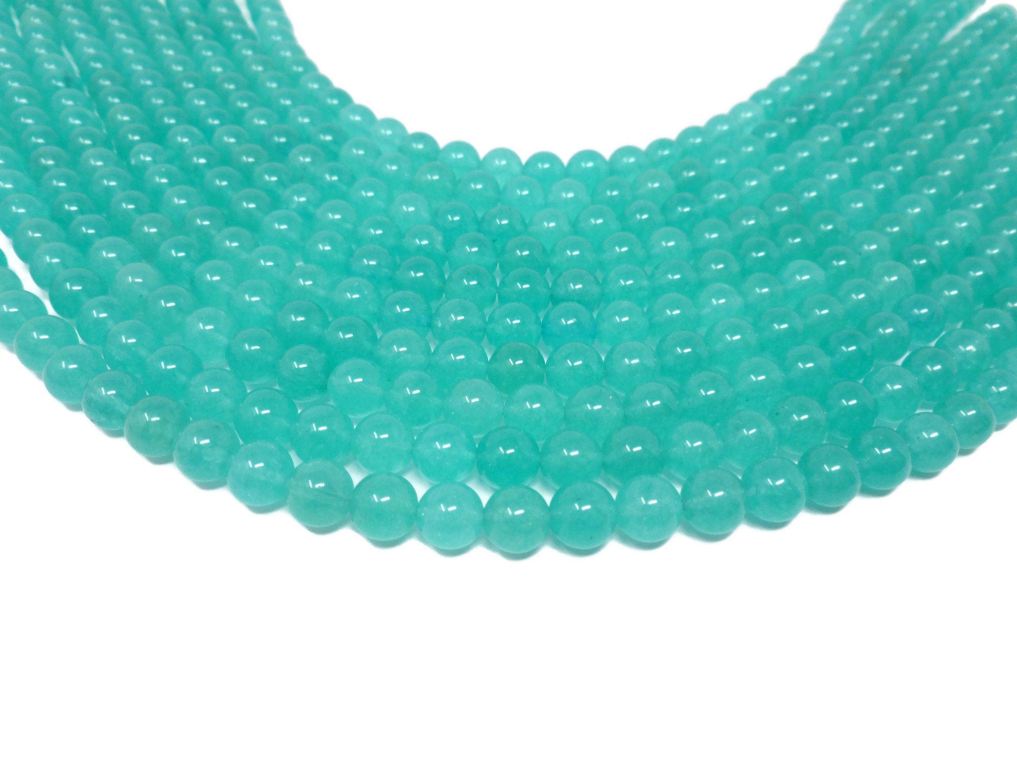 Aqua Blue Malaysia Jade - 8mm Round Bead - 46 beads - Full Strand ...