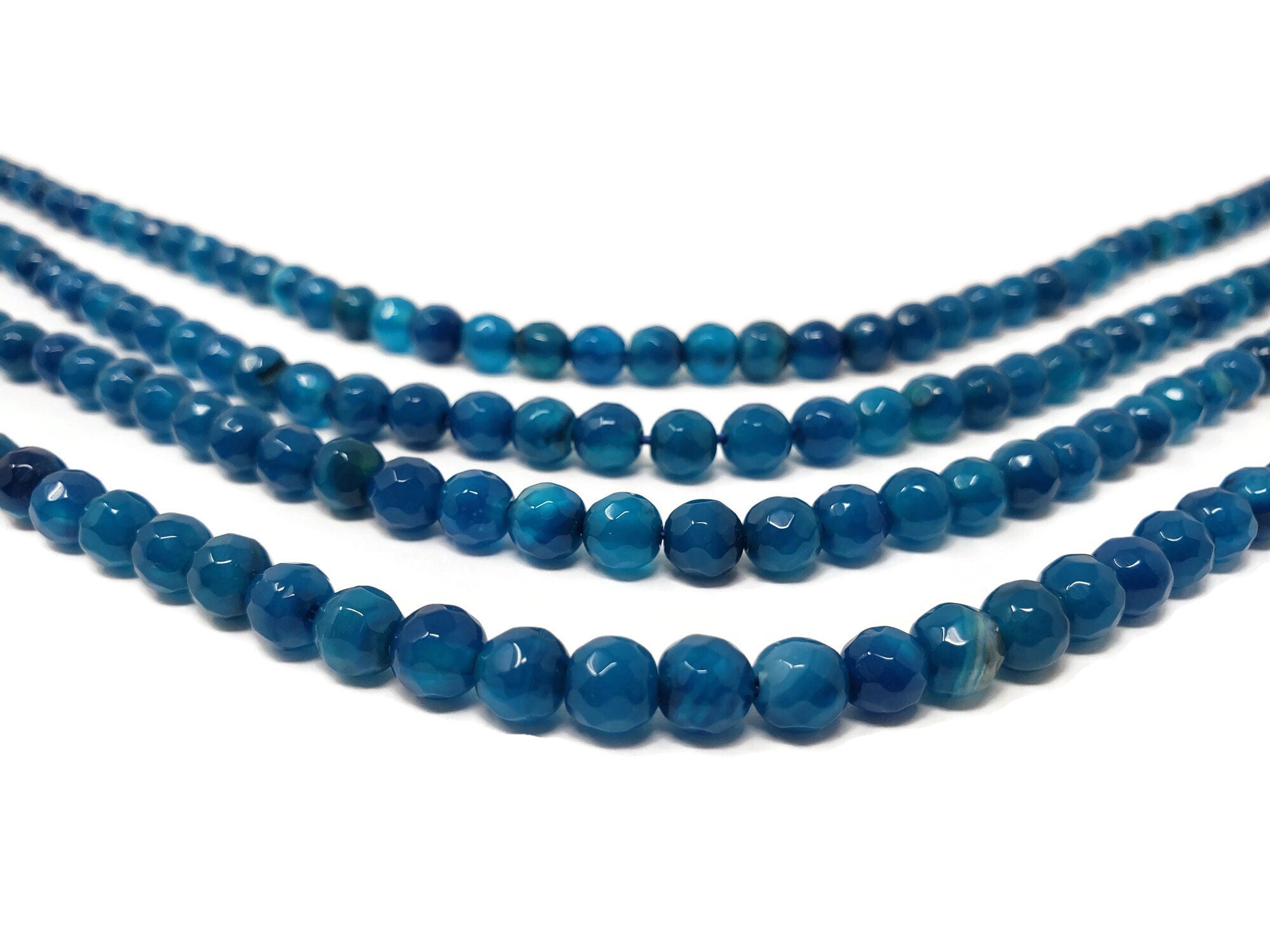 Blue Agate 6mm Faceted Round Bead - 61 beads - Full Strand - cyan blue ...