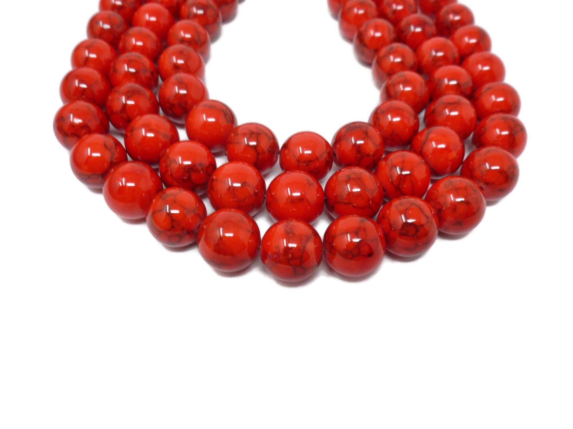 Cherry Red Mountain Jade 12.5mm Round Bead - Full Strand - 33 beads ...