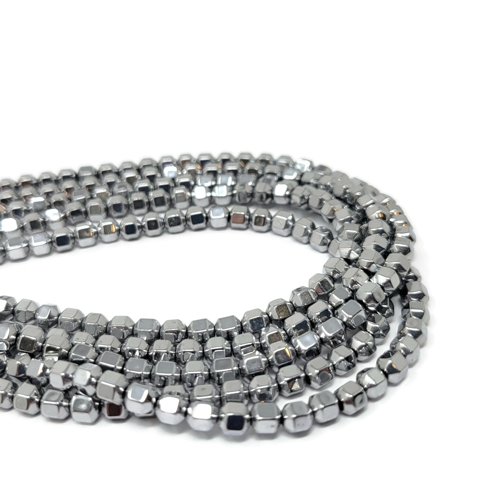 Silver Hematite 4mm Faceted Bicone Bead - Whole Strand - around 100 ...
