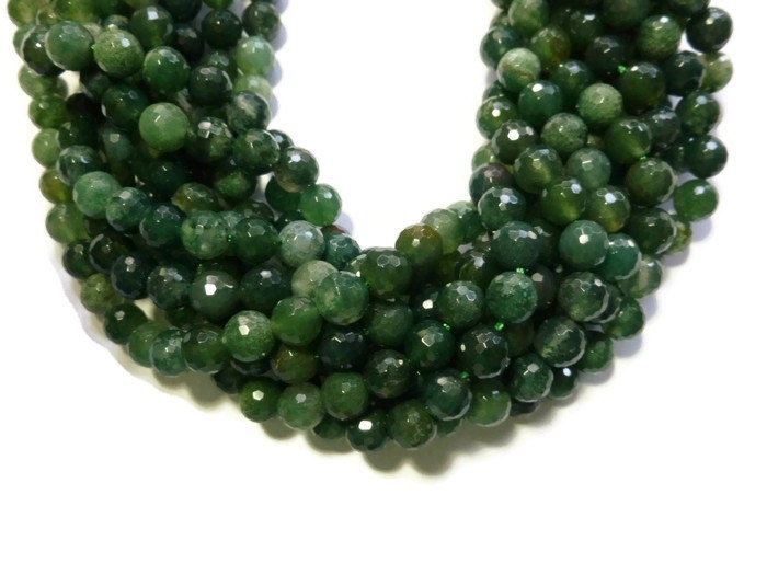 Green Moss Agate 8mm Faceted Round Bead - 49 beads - Full Strand ...