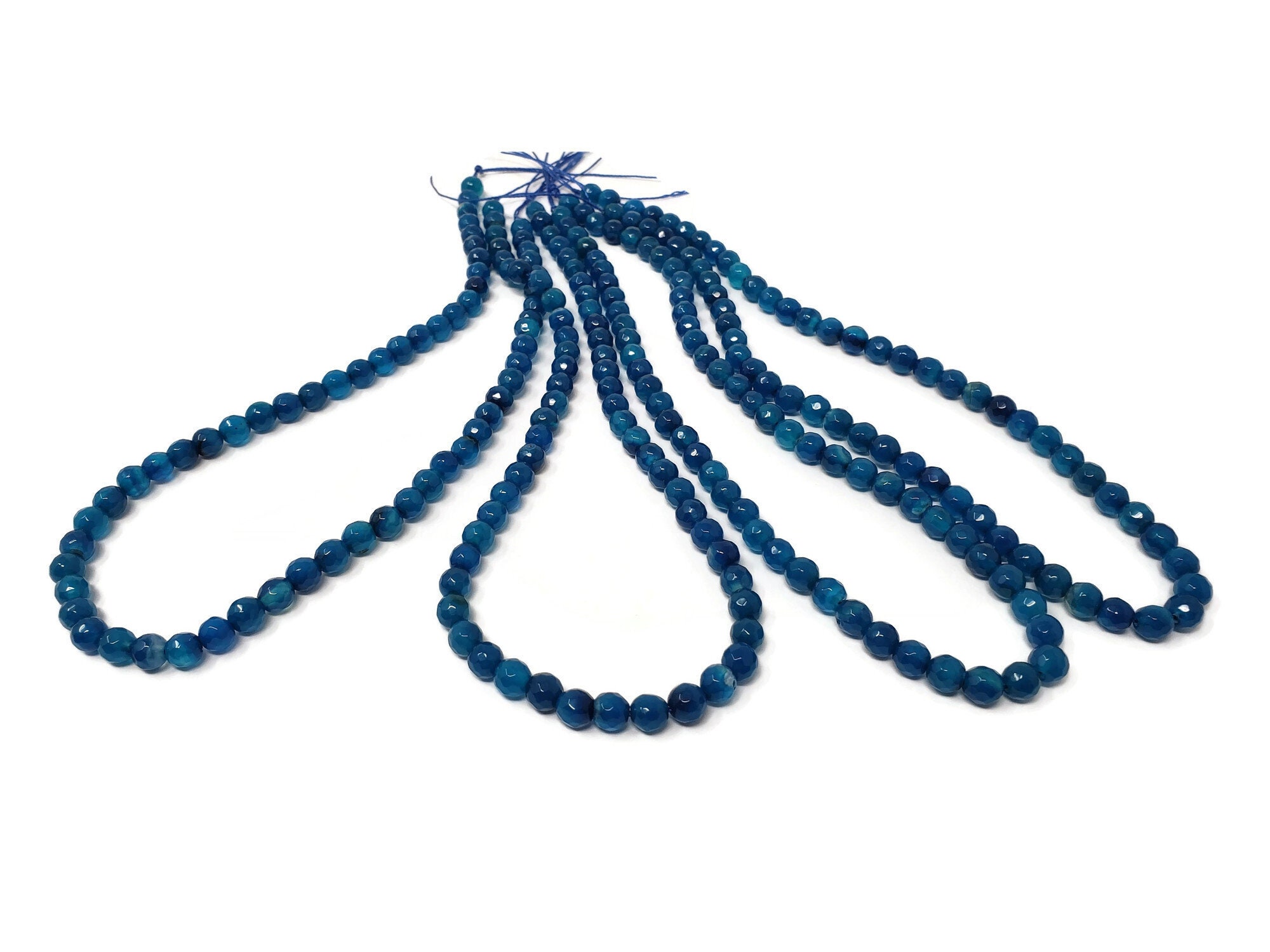 Blue Agate 6mm Faceted Round Bead - 61 beads - Full Strand - cyan blue ...