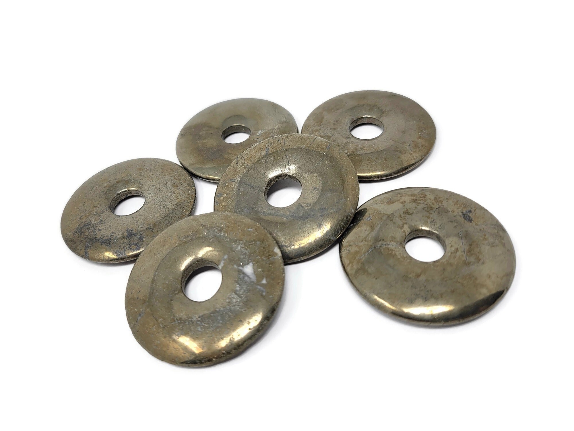Pyrite Donut Focal Bead - 40mm x 6mm - 9.5mm Hole - over 1.5 inches ...