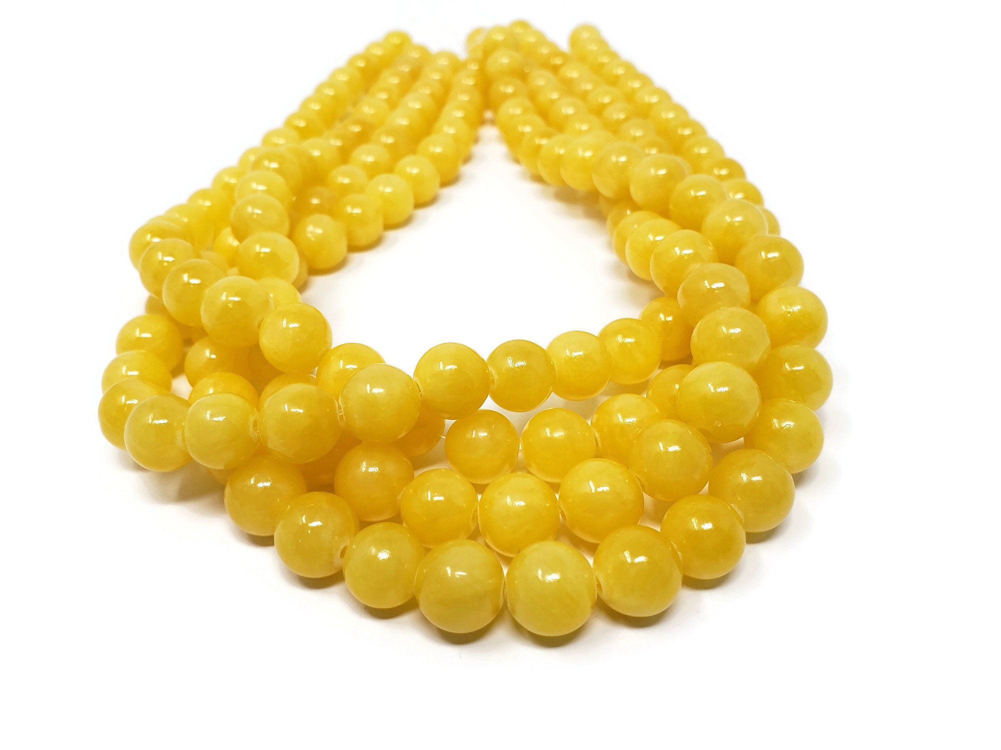 Lemon Yellow Jade 10mm Round Bead - 40 beads - Whole Strand - gold ...