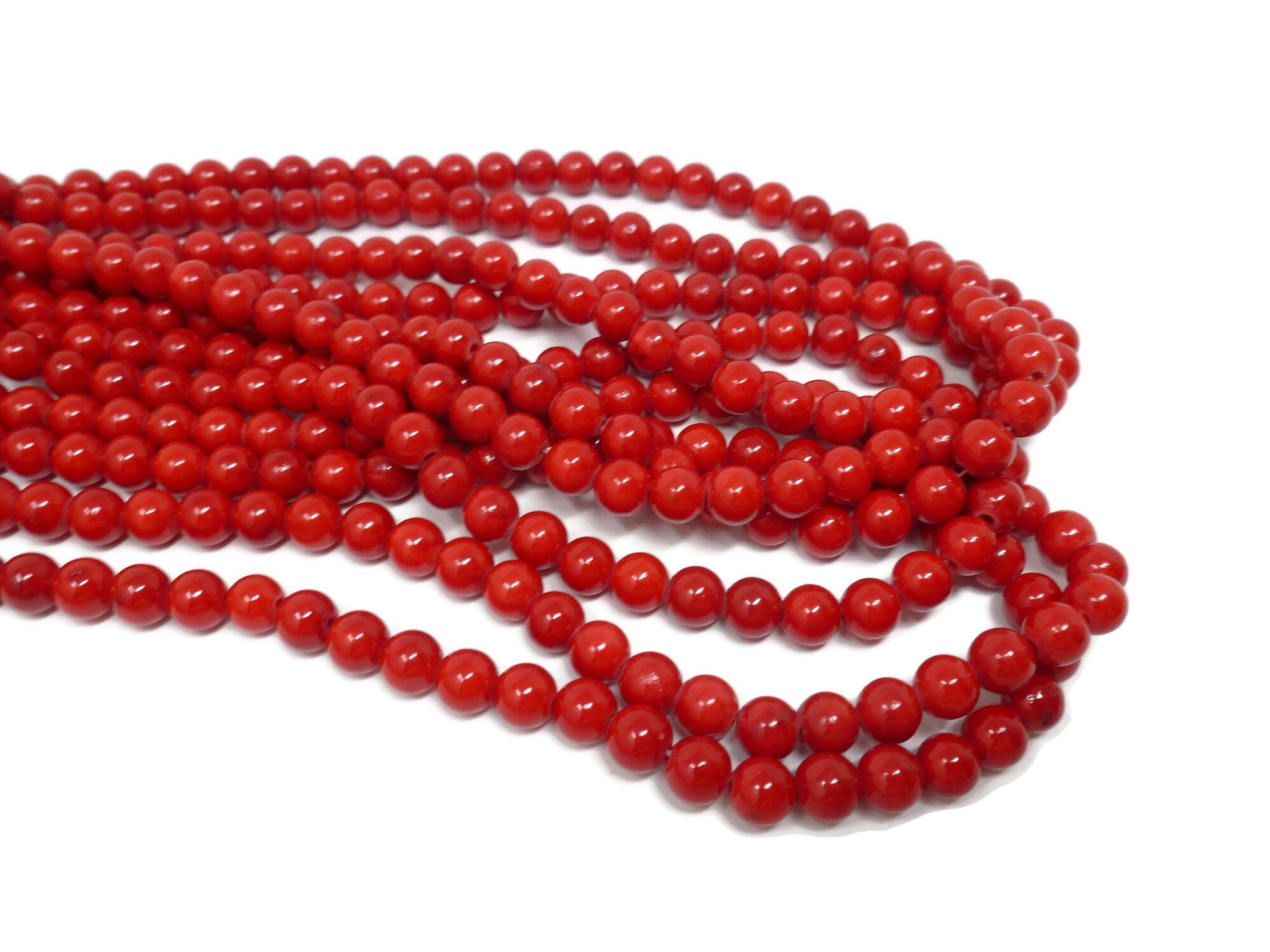 Cherry Red Mountain Jade 6mm Round Bead - Full Strand - 65 beads ...