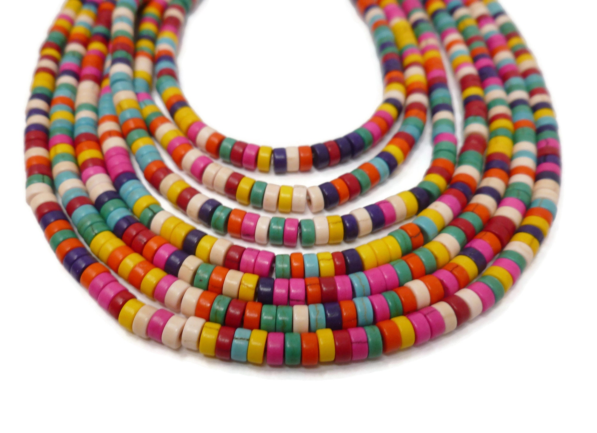 Mixed Color Howlite - Rainbow - Heishi Tube or Cylinder Bead - 4mm x ...