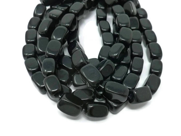 Black Rectangle Cuboid Nugget Bead - Shiny Black Stone - 15mm x 10mm x ...