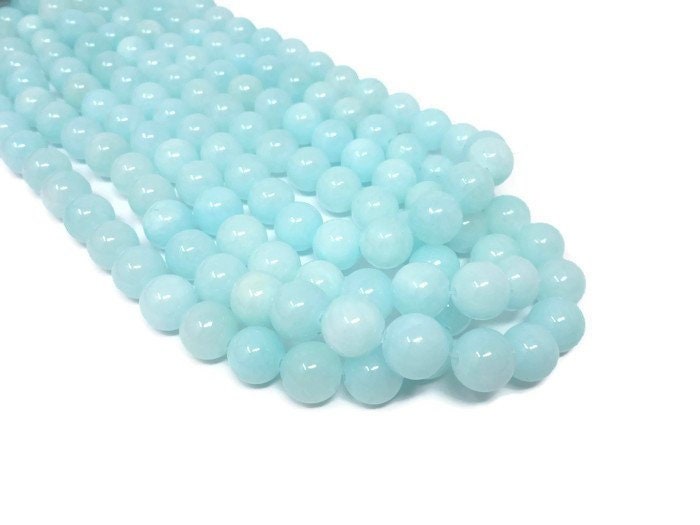 Light Blue Jade 10.5mm Round Bead - 39 beads - Full Strand - Aqua ...