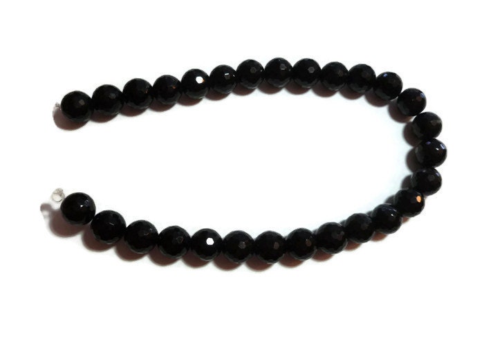 Large Black Faceted 14mm Round Bead - Shiny Stone - Full Strand - 28 ...