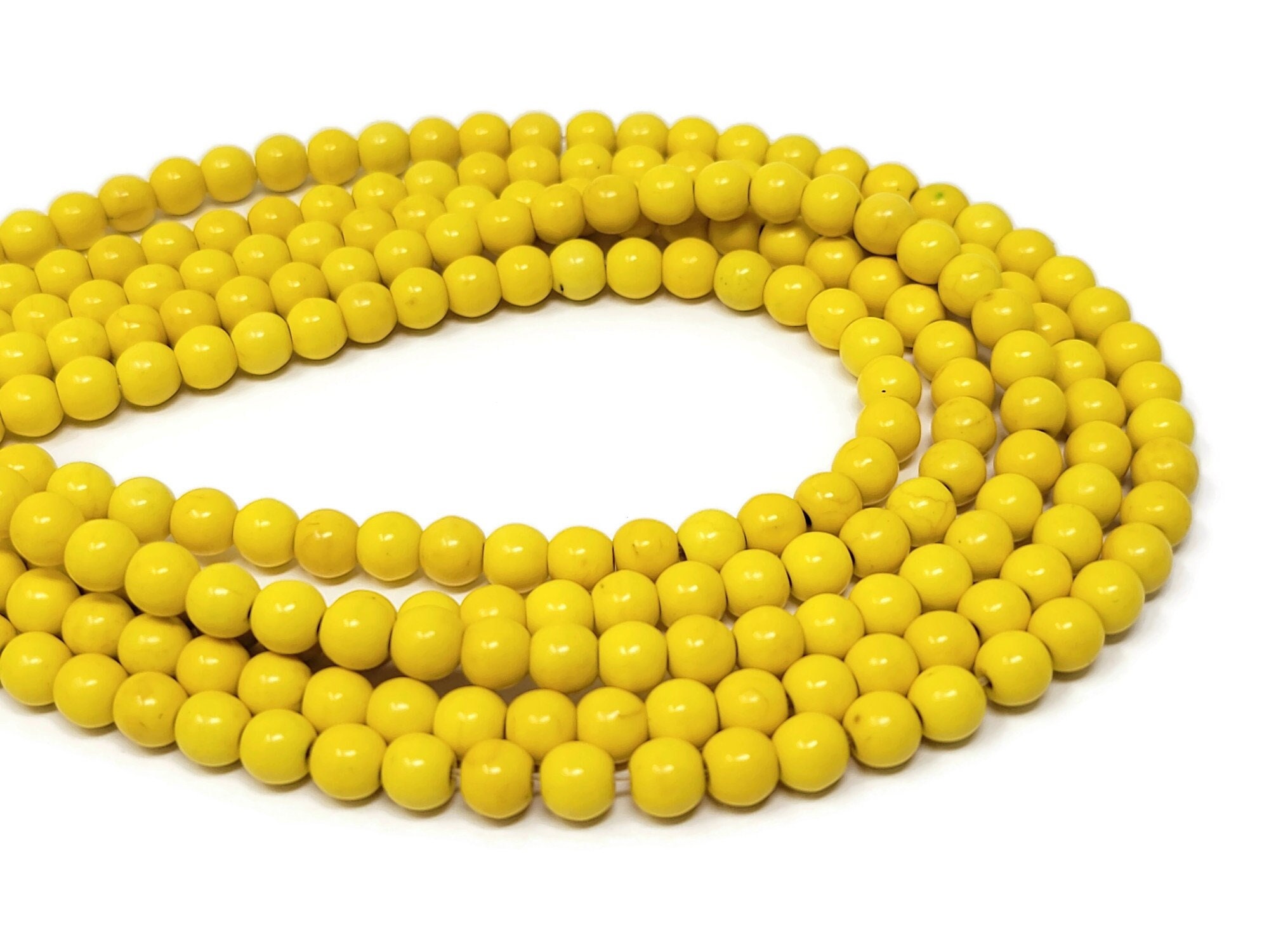 Yellow Howlite 6mm Round Bead - 69 beads - whole strand - Bright ...