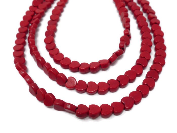 Red Howlite Heart Bead - 6mm x 5mm x 3mm - Whole Strand - 77 beads ...