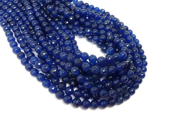 Blue Jade 8mm Faceted Round Bead - 47 beads - Full Strand - royal blue ...