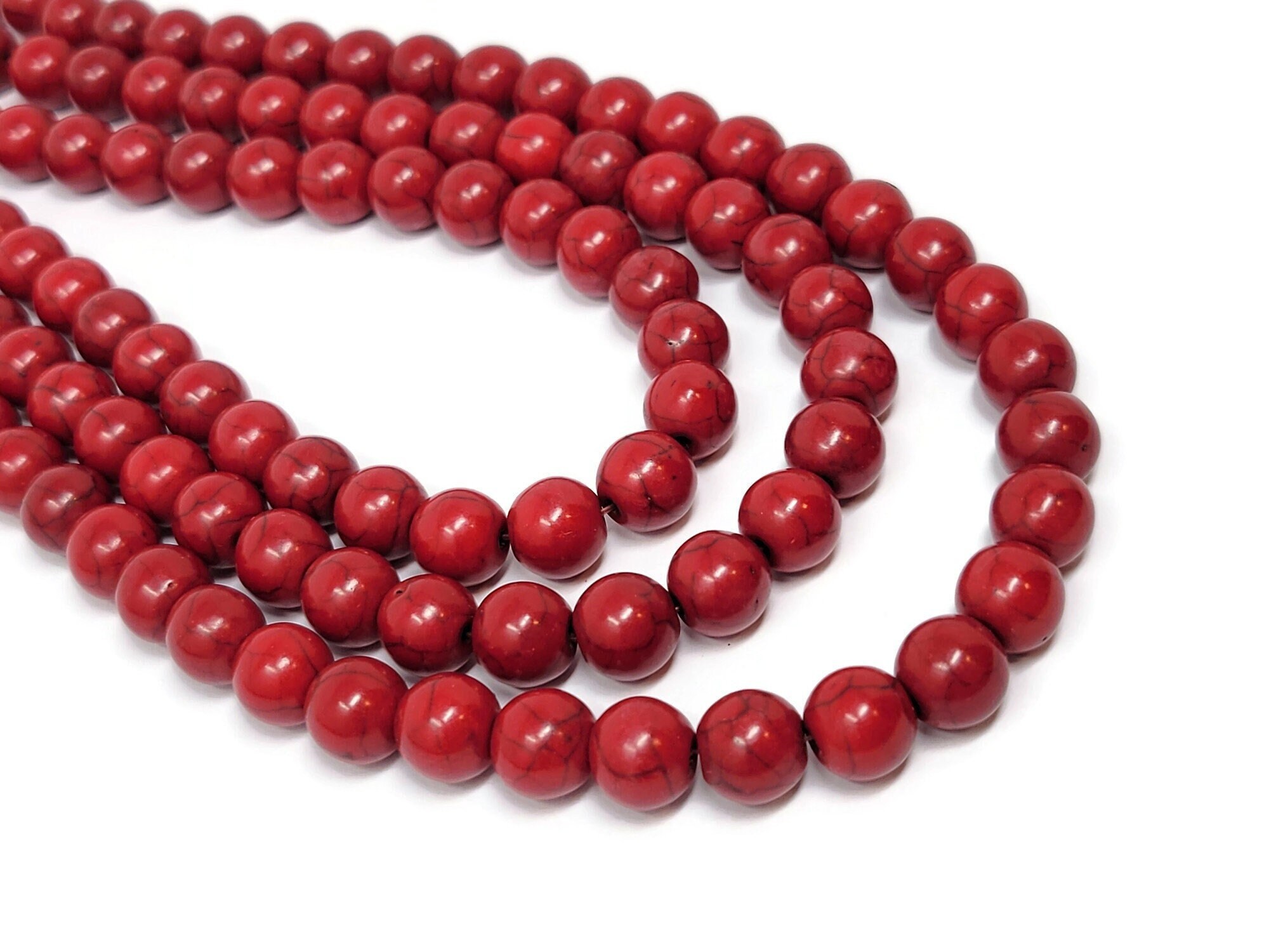 Red Howlite 10mm Round Bead - Whole Strand - 43 beads - Cherry Scarlet ...